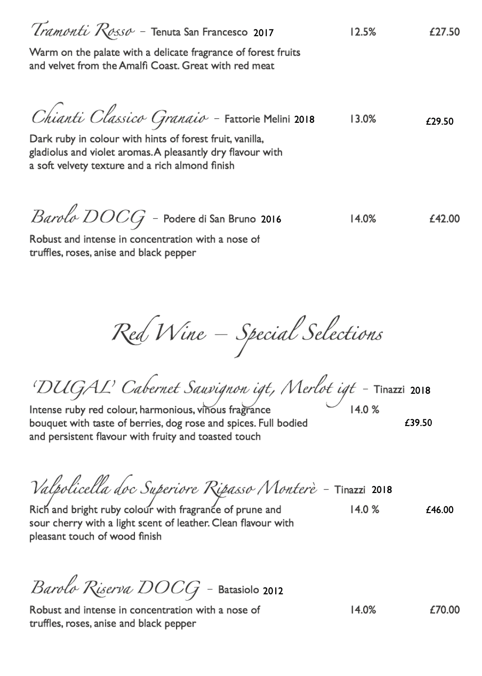 WINE LIST | Rossini Restaurant